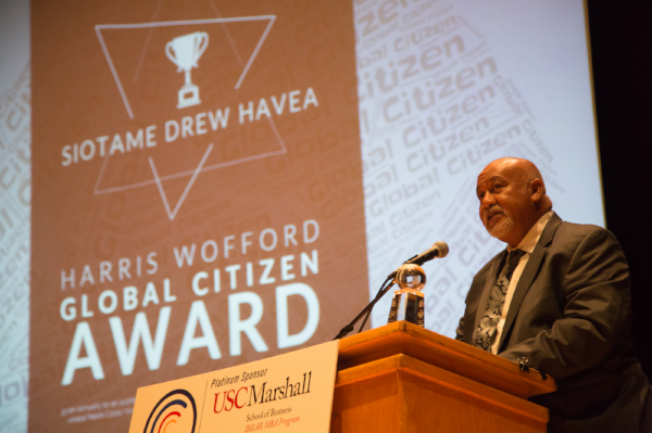 Drew Havea delivers his acceptance speech at Peace Corps Connect 2017 ...